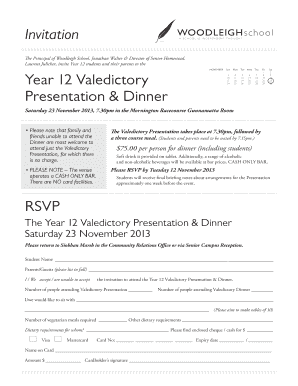 Fillable Online Year 12 Valedictory Presentation & Dinner Invitation ...