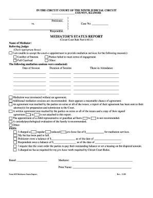 Fillable Online 9thjudicial Mediators Status Report - Ninth Judicial ...