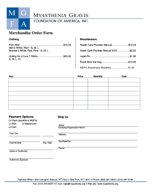 Fillable Online Merchandise order form - myastheniaorg Fax Email Print ...