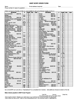 Fillable Online SNEP SCRIP ORDER FORM Fax Email Print - pdfFiller