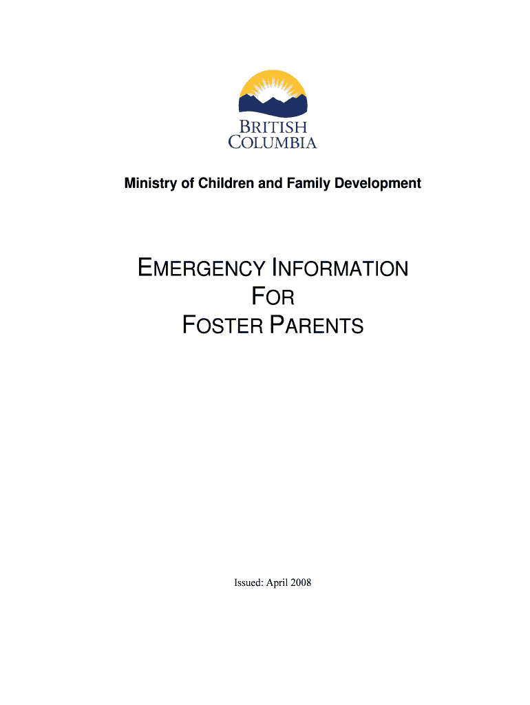 Fillable Online Foster Parents Emergency Information (PDF) - Okanagan ...