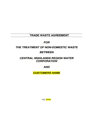 Fillable Online Major Trade Waste Agreement Example - Central Highlands ...