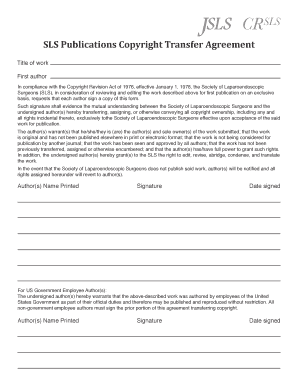 Fillable Online jsls sls SLS Publications Copyright Transfer Agreement - JSLS - Society of ...