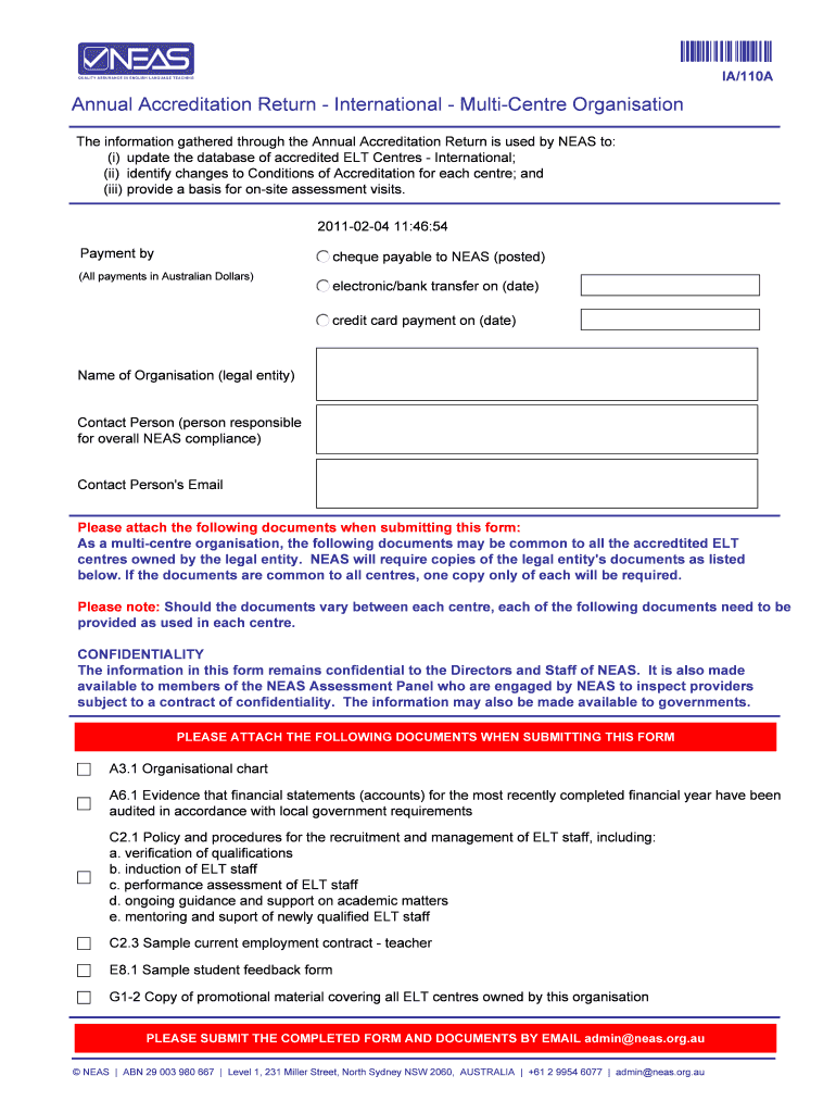 Fillable Online IA/110A Annual Accreditation Return International ...
