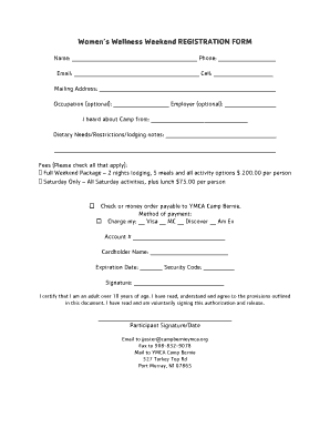 Fillable Online campbernieymca Womens Wellness Weekend REGISTRATION ...
