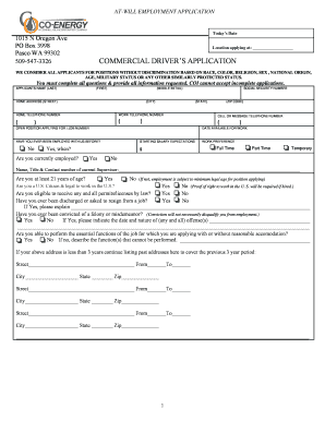 Fillable Online AT-WILL EMPLOYMENT APPLICATION - Connell Oil Fax Email ...