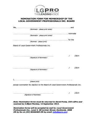 Fillable Online NOMINATION FORM FOR A MEMBER OF THE - LGPro Fax Email ...