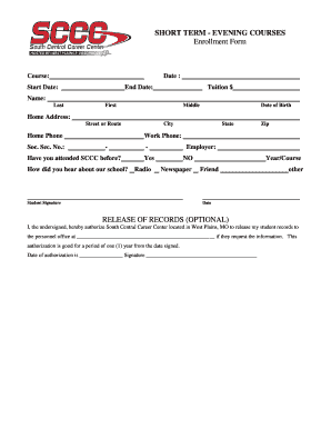 Fillable Online scccwp SHORT TERM - EVENING COURSES Enrollment Form - scccwp Fax Email Print ...