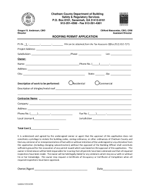 Fillable Online Roofing permit application - Chatham County Building ...