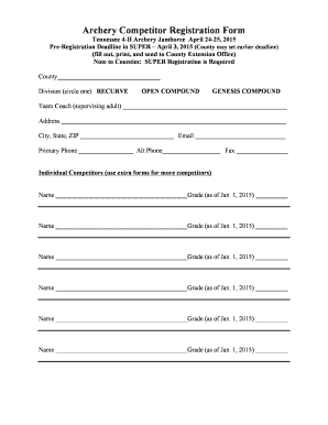 Fillable Online agwebv01 ag utk Archery Competitor Registration Form ...