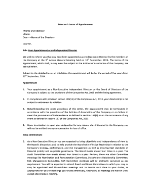 Fillable Online Directors Letter of Appointment - Hexa Tradex Fax Email ...