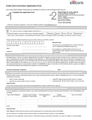 Fillable Online Credit Card Conversion Application bFormb - Citibank ...