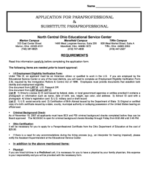Fillable Online APPLICATION FOR PARAPROFESSIONAL SUBSTITUTE ...