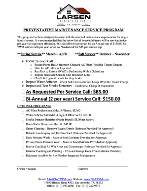 Fillable Online PREVENTATIVE MAINTENANCE SERVICE PROGRAM Fax Email ...