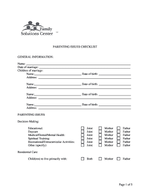 Fillable Online Documents/Parenting Time Checklist - Family Solutions ...