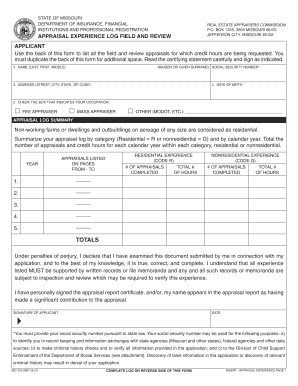 Fillable Online Appraisal experience log0807 - bLowmanb amp bCob Fax ...