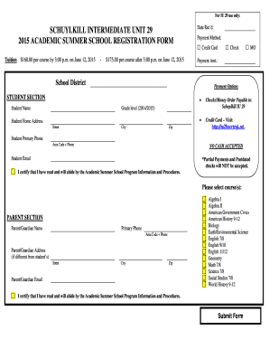 Fillable Online Schuylkill intermediate unit 29 2015 academic summer ...