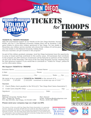 Fillable Online Tickets Troops - San Diego Bowl Games Fax Email Print ...