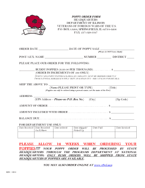 Fillable Online POPPY ORDER FORM - vfwilorg Fax Email Print - pdfFiller