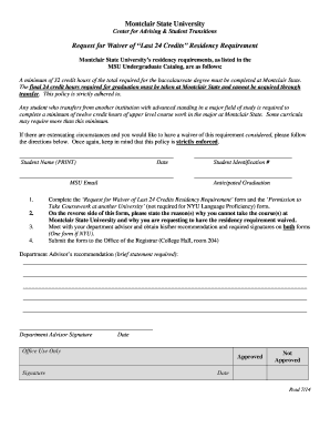 Fillable Online montclair MSU bResidency Requirementsb - Montclair State University - montclair ...