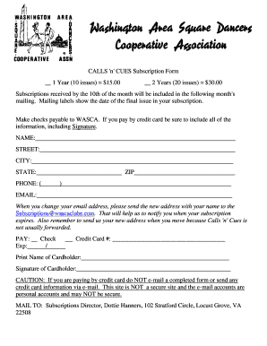 Fillable Online CALLS 'n' CUES Subscription Form Fax Email Print ...