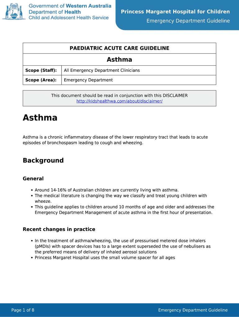Fillable Online PAEDIATRIC ACUTE CARE GUIDELINE Fax Email Print - pdfFiller