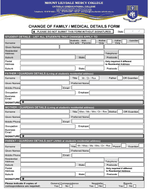 Fillable Online web mlmclilydale catholic edu CHANGE OF FAMILY MEDICAL ...