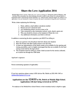 Fillable Online mhs molallariv k12 or Share the Love Application 2016 ...