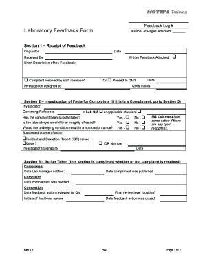 Fillable Online Feedback Log Laboratory Feedback Form Fax Email Print ...
