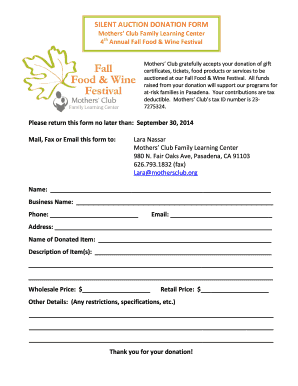 Fillable Online Silent Auction Info and Form Fax Email Print - pdfFiller