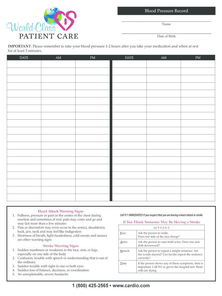 Blood Pressure Record Cards - Fill Online, Printable, Fillable, Blank ...