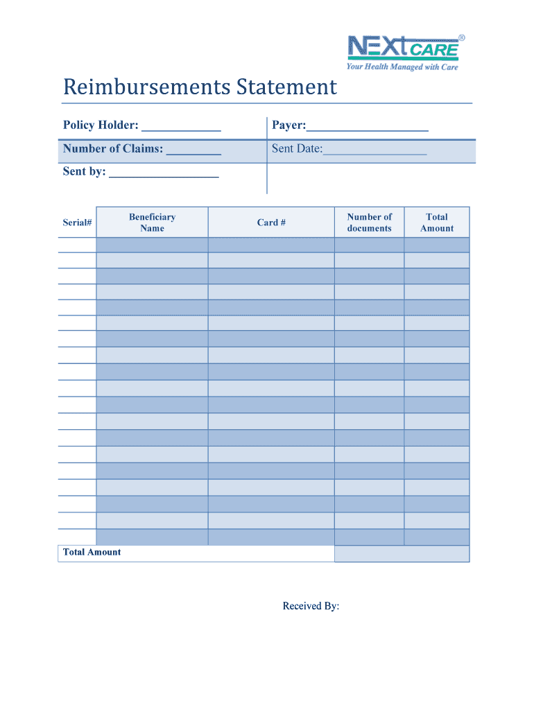 Fillable Online Reimbursements Statement - NEXtCARE Fax Email Print ...