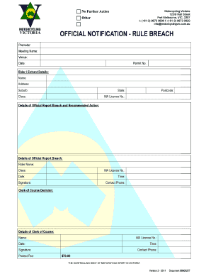 Fillable Online OFFICIAL NOTIFICATION - RULE BREACH Fax Email Print ...