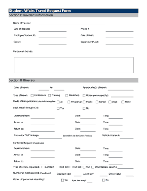 Fillable Online Student Affairs Travel Request Form Fax Email Print ...