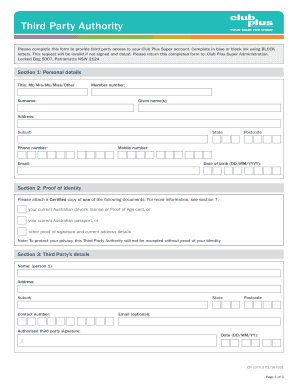 Fillable Online Third Party Authority form - Club Plus Superannuation ...