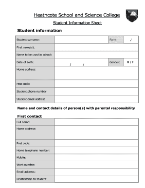 Fillable Online Student information update sheet 2013doc Fax Email ...