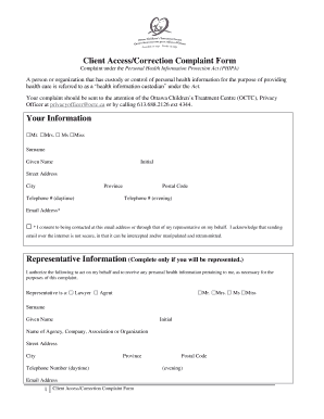 Fillable Online octc Client AccessCorrection Complaint Form - octc Fax Email Print - pdfFiller