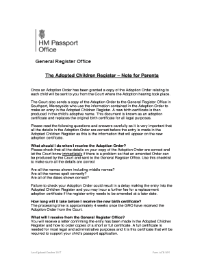 Fillable Online The Adopted Children Register Note for Parents Fax ...