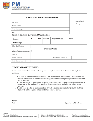 Fillable Online PLACEMENT REGISTRATION FORM - pmkamicom Fax Email Print - pdfFiller