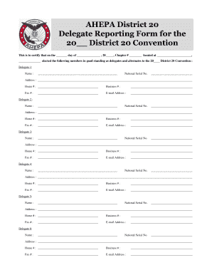 Fillable Online AHEPA District 20 Delegate Reporting Form for the 20 ...