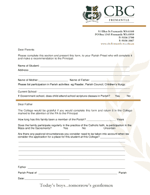 Fillable Online web cbcfremantle wa edu CBC Parish Priest Reference ...