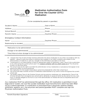Fillable Online tolcs Medication Authorization Form for Over the Counter OTC - tolcs Fax Email ...
