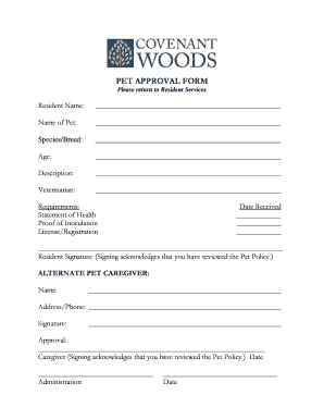 Fillable Online Pet approval form - Covenant Woods Fax Email Print ...
