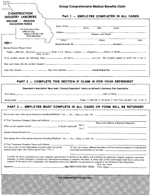 Fillable Online Medical Benefits Claim Form - Heavy Construction ...