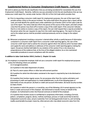 Fillable Online Supplemental Notice to Consumer Employment Credit ...