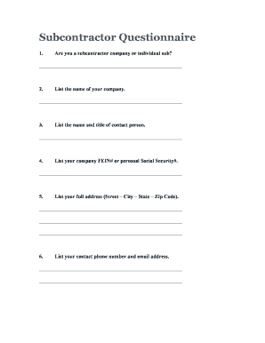 Fillable Online ontracinc Subcontractor Questionnaire 1 Fax Email Print ...