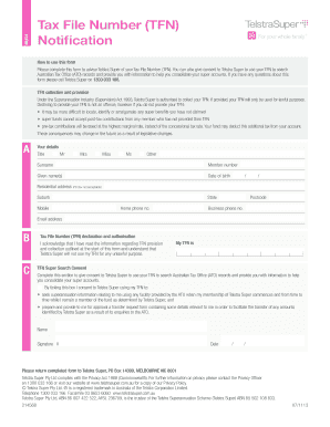 Fillable Online Please complete this form to advise Telstra Super of your Tax File Number (TFN ...