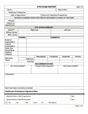 Fillable Online northstarservices EYE EXAM REPORT MED 16 - NorthStar Services Fax Email Print ...