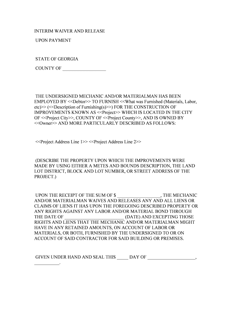 Fillable Online Interim waiver and release upon payment state of ...