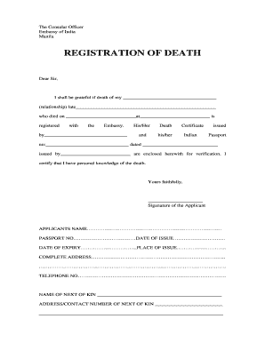 Fillable Online indembassymanila Registration of Death - Embassy of ...